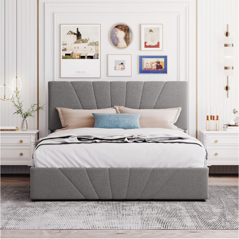 Everly Quinn Queen Size Upholstered Platform Bed With A Hydraulic Storage System Wayfair